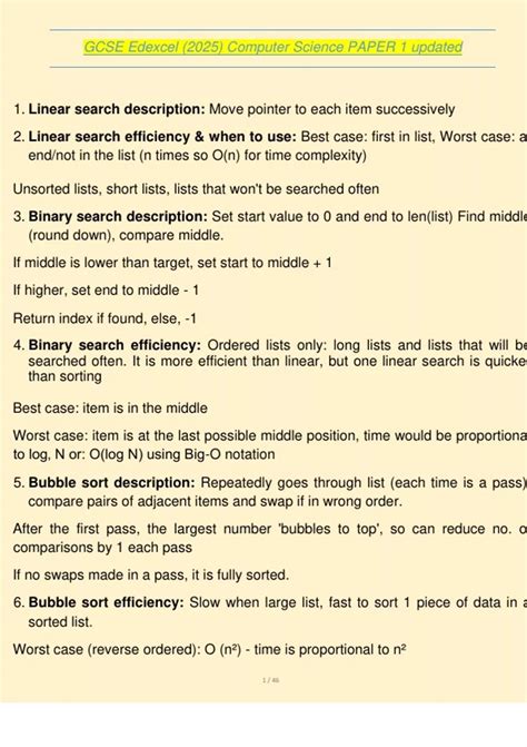 GCSE Edexcel 2025 Computer Science PAPER 1 Updated Questions And Answers A GRADED 100