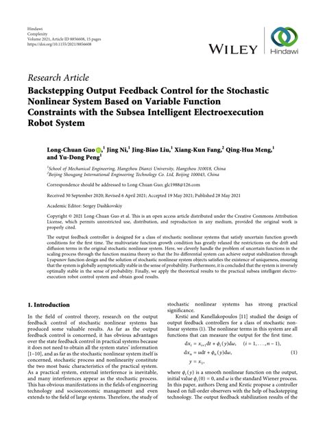 Pdf Backstepping Output Feedback Control For The Stochastic Nonlinear
