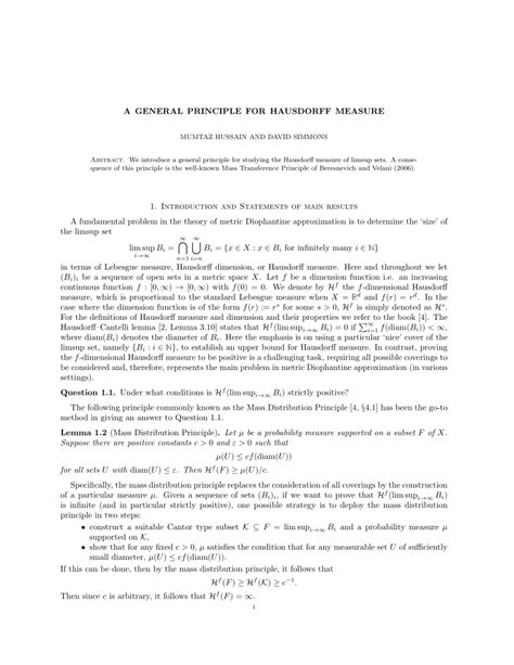 Pdf A General Principle For Hausdorff Measure