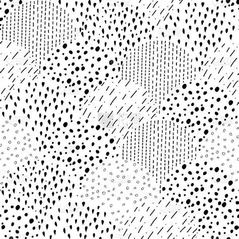 矢量插图。孩子们的画。斑点黑色和白色背景。几何抽象图案的手绘形状。填充和线性有机形式。