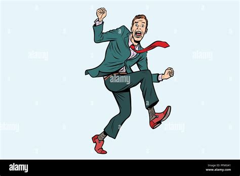 Funny Man Jumped In A Ridiculous Pose Comic Cartoon Pop Art Retro Vector Illustration Drawing