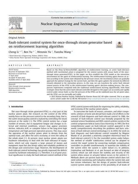 Fault Tolerant Control System For Once Through Steam Generator Based On
