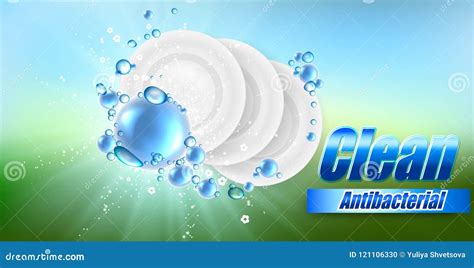 Realistic Dish On Beautiful Colored Background And Soap Bubbles Dish