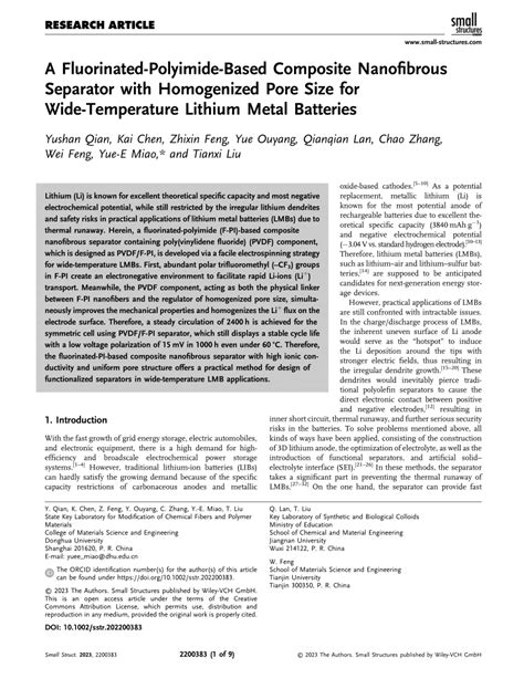 Pdf A Fluorinated‐polyimide‐based Composite Nanofibrous Separator