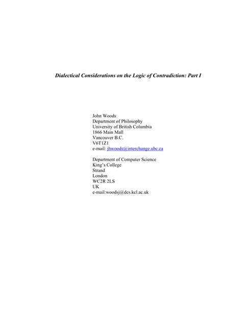 Pdf Dialectical Considerations On The Logic Of Contradiction Part I