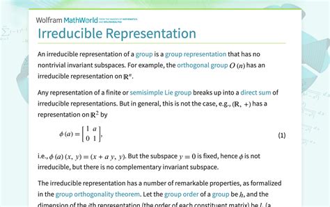 Irreducible Representation From Wolfram Mathworld