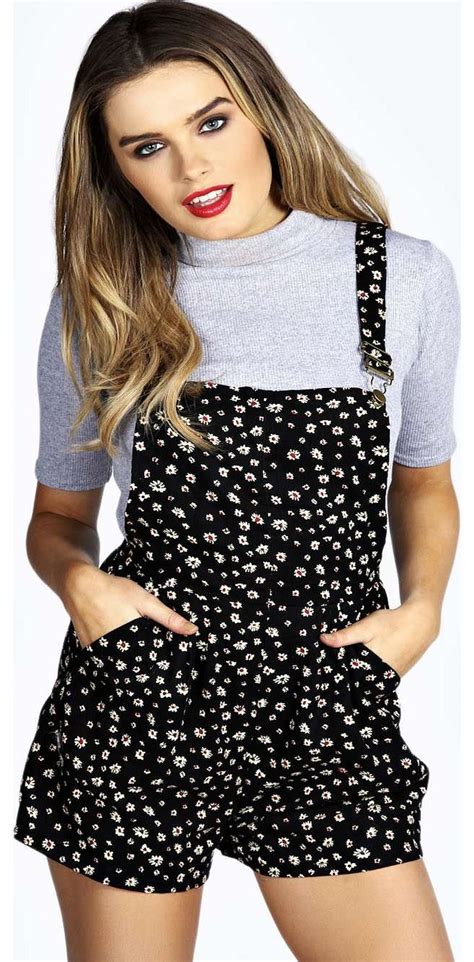 Boohoo Hilda Ditsy Floral Cord Dungaree Playsuit Pick A Playsuit For