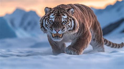 Saber Toothed Tiger Stalking Prey In Tundra Twilight Stock Image