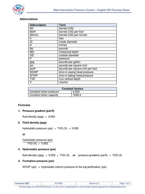 Ex 0039 Well Intervention English Api Formula Sheet Pdf Pressure