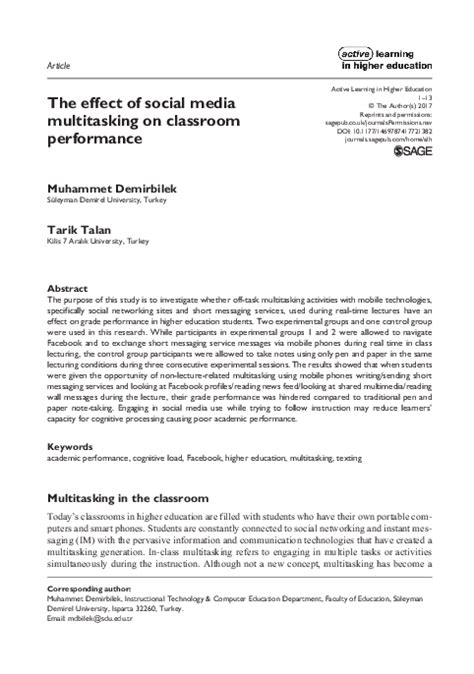 Pdf The Effect Of Social Media Multitasking On Classroom Performance