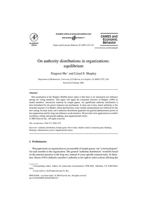 Shapley Rganizational And Management Theory Games And Economic Behavior Studocu
