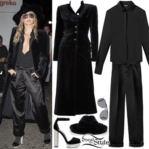 Miley Cyrus Black Velvet Coat Silk Pants