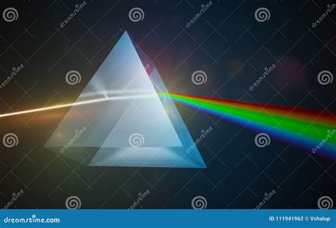 Light Dispersion And Refraction Concept Light Shining Through Triangular Glass Prism Stock