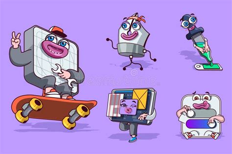 Development Concept With 3d Cute Cartoon Characters Set Stock