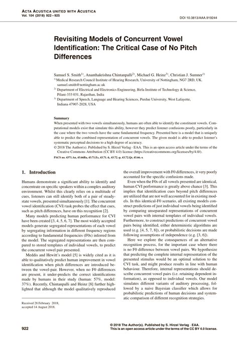 Pdf Revisiting Models Of Concurrent Vowel Identification The