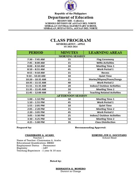Class Program K To Grade 6 Sy 2023 2024 Pdf Teachers Teaching