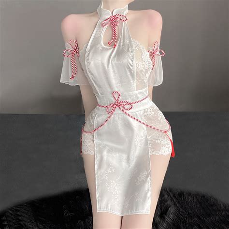 Lace Chinese Style Lingerie Cosplay Costume White Backless Anime Dress
