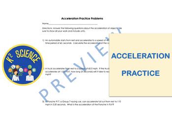 Acceleration Practice Dimensional D Unit Physics By K Squared Science