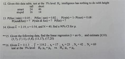 Solved Given This Data Table Test At The Level H Chegg Com