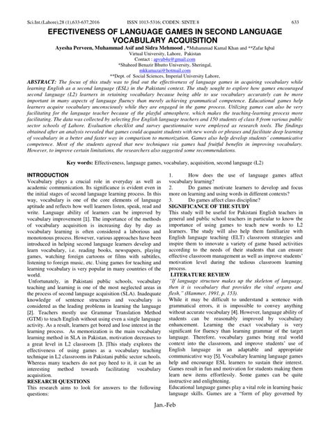 Pdf Effectiveness Of Language Games In Second Language Vocabulary Acquisition