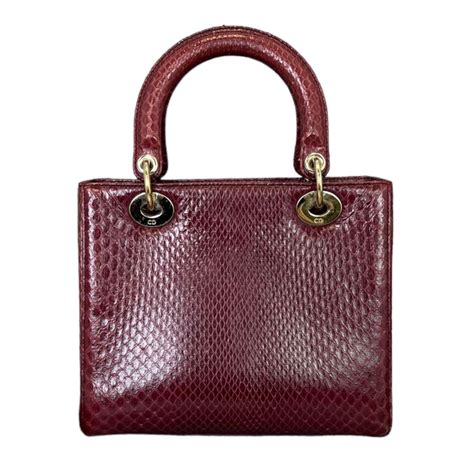 Christian Dior Medium Lady Dior Python Burgundy Ghw Bag Religion