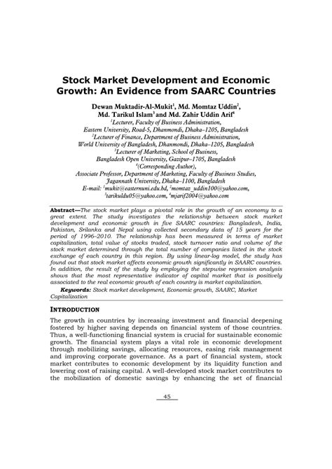 Pdf Stock Market Development And Economic Growth An Evidence From Saarc Countries