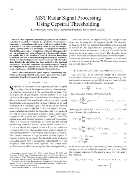 Pdf Mst Radar Signal Processing Using Cepstral Thresholding