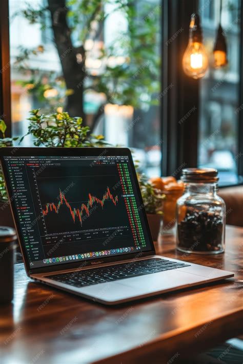 A Laptop With A Graph On The Screen Is Open And The Screen Is Showing A Graph Graph Premium Ai