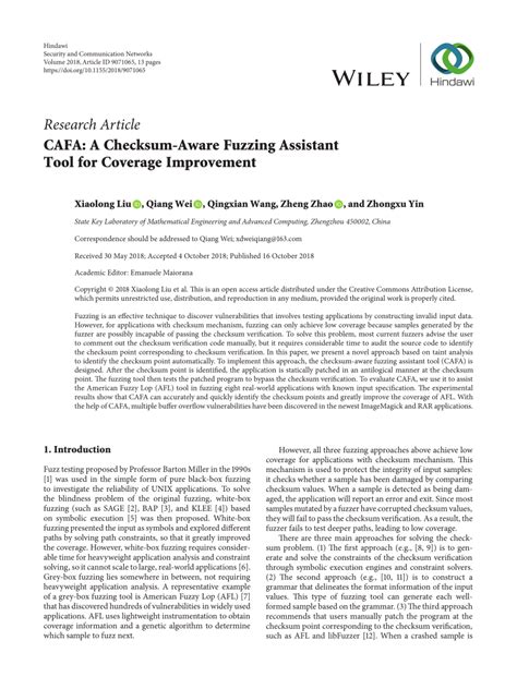 Pdf Cafa A Checksum Aware Fuzzing Assistant Tool For Coverage Improvement
