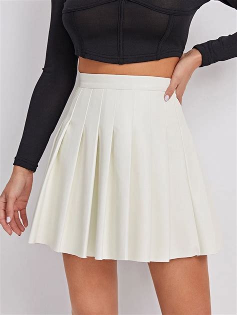 Solid Mini Pu Leather Pleated Skirt Pleated Skirt Leather Pleated