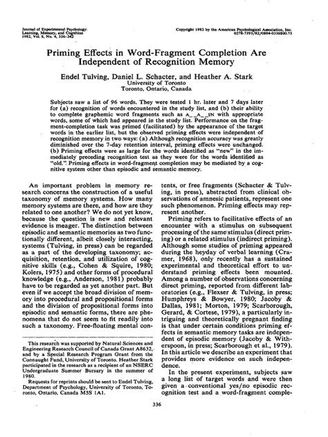 Priming And Word Fragment Pdf Priming Psychology Memory
