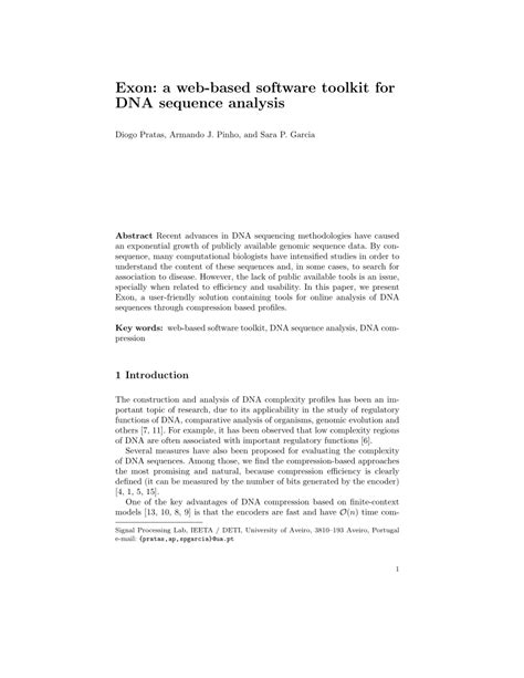 Pdf Exon A Web Based Software Toolkit For Dna Sequence Analysis