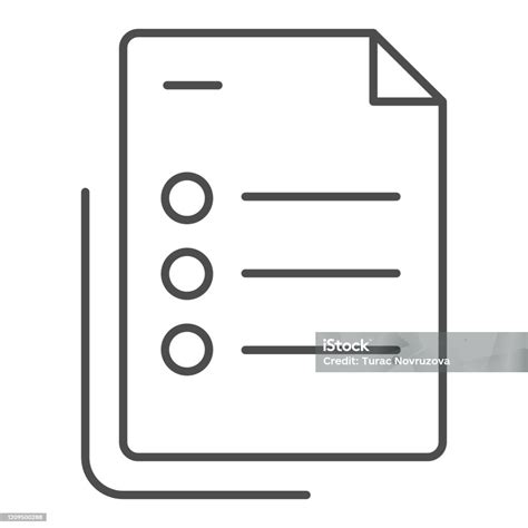 가는 선 아이콘을 나열합니다 설문지 문서 벡터 그림 흰색에 격리 포인트 개요 스타일 디자인체크리스트 웹 및 응용 프로그램을 위해 설계 Eps 10 0명에 대한 스톡 벡터