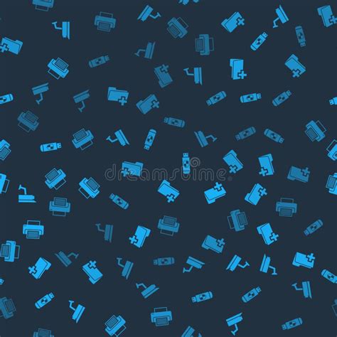 Set Security Camera Add New Folder Usb Flash Drive And Shield And Printer On Seamless Pattern