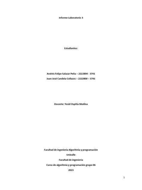 Informe Laboratorio 3 Algoritmia Y Programación Pdf Algoritmos
