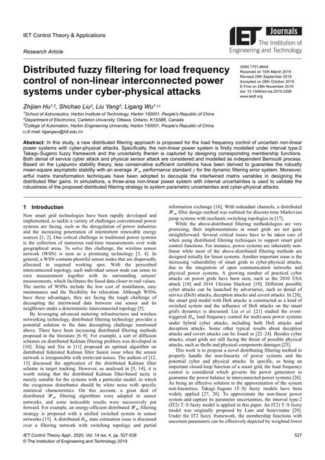 Pdf Distributed Fuzzy Filtering For Load Frequency Control Of
