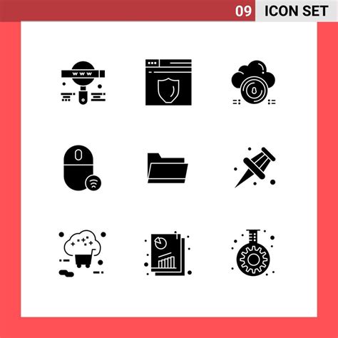 Editable Vector Line Pack Of 9 Simple Solid Glyphs Of Folder Hardware Secure Gadget Computers