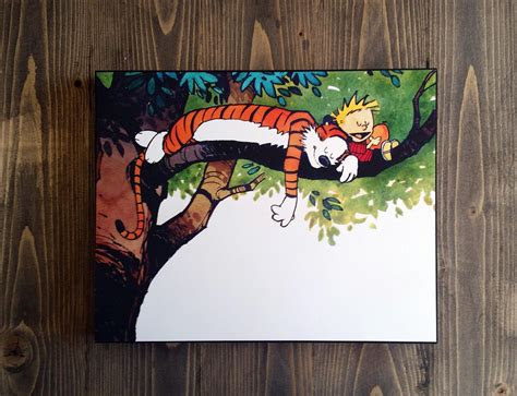 Calvin And Hobbes Tree Napping Wood Mounted Print 8 X 10 1989644883