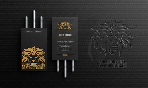 دانلود موکاپ لوگو کارت ویزیت رنگ طلایی با پس زمینه تیره دانلود رایگان فایل لایه باز، Psd