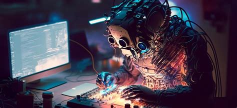 Premium Photo A Programmer Researching New Technologies Generative Ai