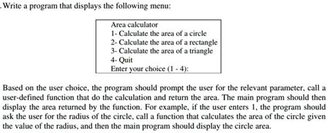 solved write a program that displays the following menu area