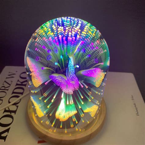 新款火树银花3d炫彩魔幻灯 3d玻璃灯木质创意床头小夜灯 玻璃罩灯 阿里巴巴