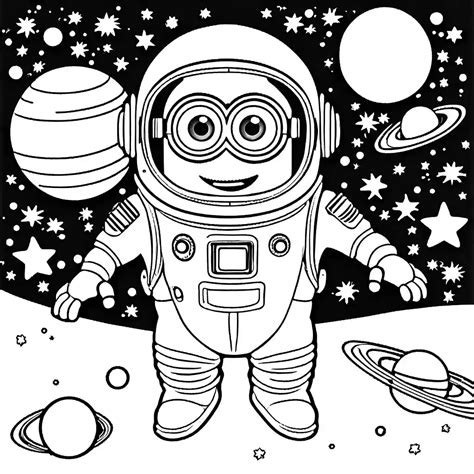 מיניונים אסטרונאוט בחלל דף צביעה ⚡ דף בצבע