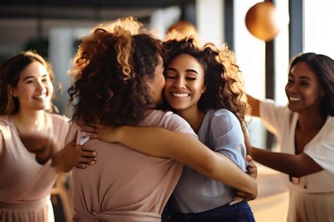 Premium Photo Women Happy And Hug With Celebration Success In