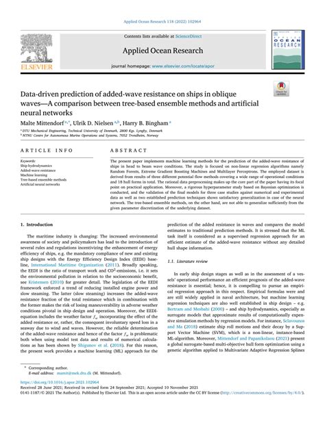 Pdf Data Driven Prediction Of Added Wave Resistance On Ships In Oblique Waves A Comparison