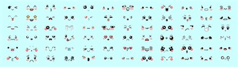 귀여운 만화 얼굴 손으로 그린 감정 세트 벡터 일러스트 레이 션 프리미엄 벡터