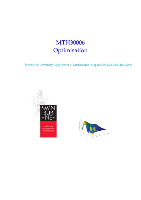 Mth Optimisation Sb 2 Lectures Notes For The Unit Mth Optimisation Swinburne University