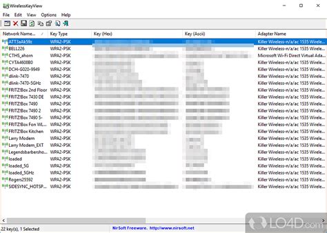 WirelessKeyView Screenshots