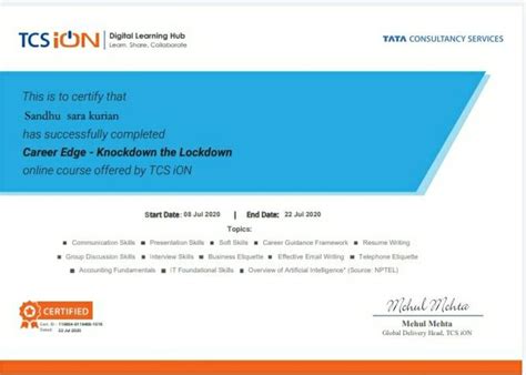 Sandhu Sara Kurian On Linkedin Tcsion Onlinecourse
