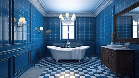 매혹적인 3d 렌더링 매혹적인 파란색 타일 벽이 있는 매혹적인 클래식 스타일의 호텔 욕실 코너 권위 있는 배경 모자이크 배경 투명도 배경 이미지 Hd 권위 있는